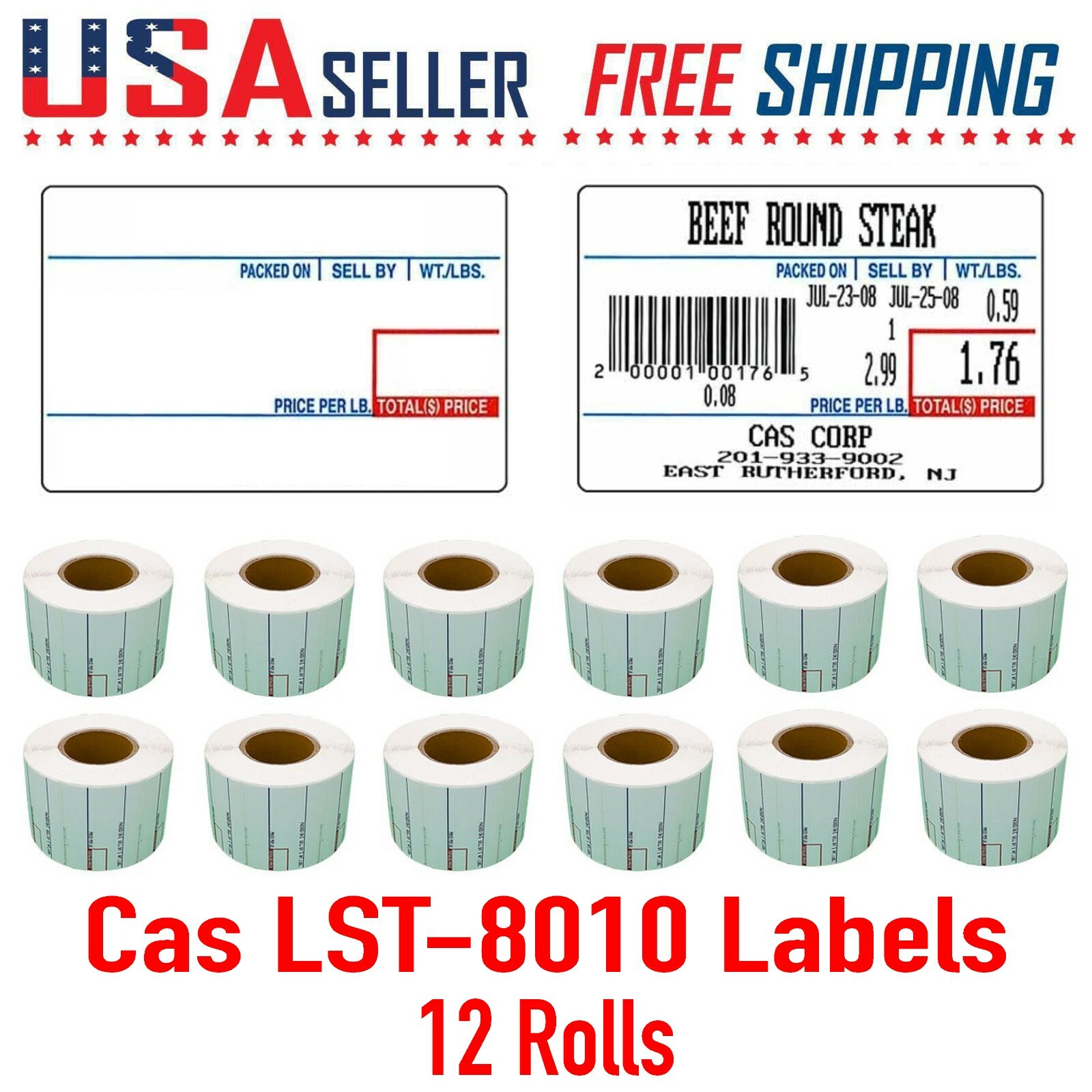 CAS LST-8010 Printing Scale Label, 58 x 40 mm, UPC 8010 x 12 Rolls | eBay