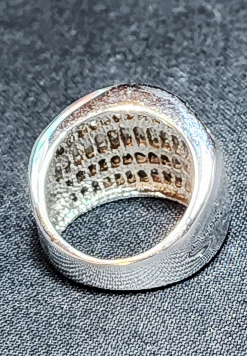 Dome shaped ring-925-Tapered-Rhodium Plated-5 Rows of varied CZ's-3/4