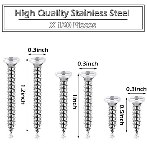 120 Pcs 8 White Screws Stainless Steel White Flat Head Screws White Pan ...