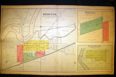 Bristol Vistula & Waterford Towns 1892 Plat Map Elkhart County Indiana ...