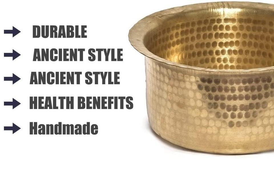 Brass Hammered Patila Cookware Bhagona Round Heavy Bottom Tapeli ...