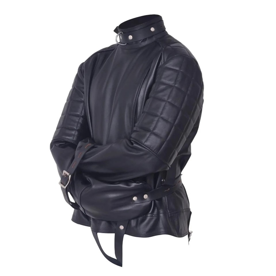 MEN'S REAL COW LEATHER STRAIGHT JACKET HEAVY DUTY STRAITJACKET BODY ...