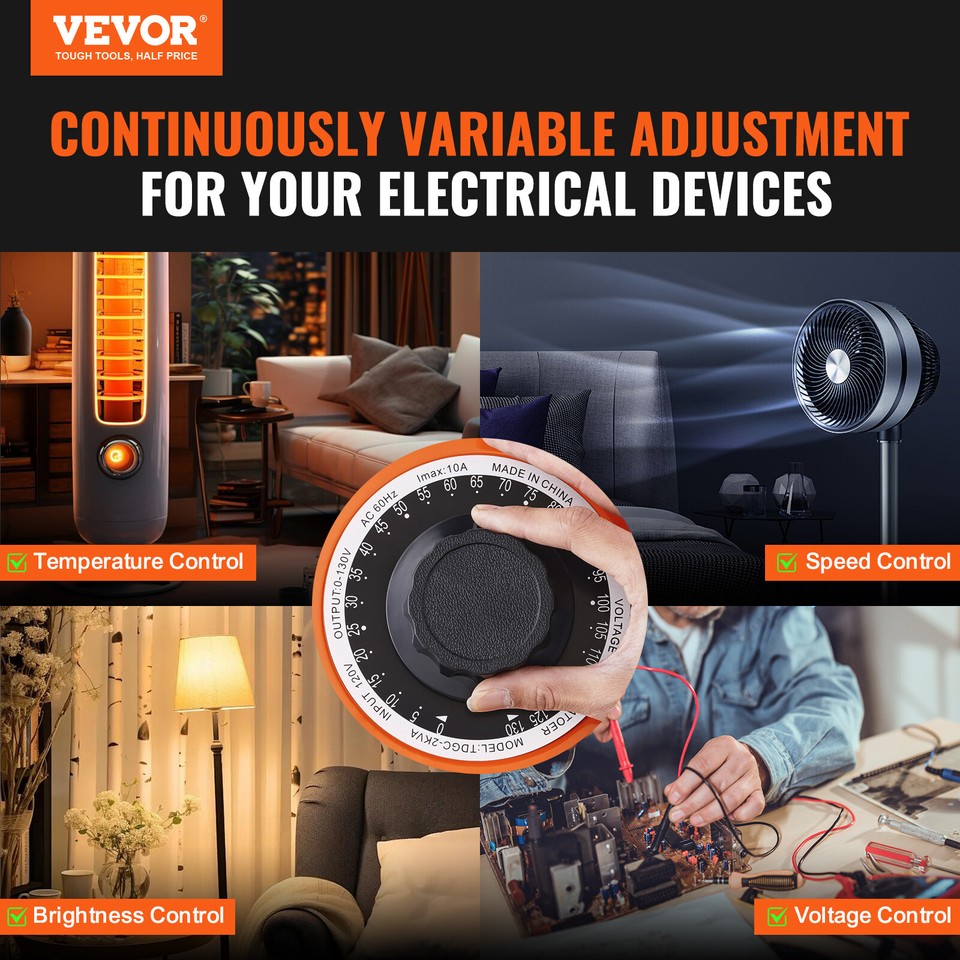 10A Variac Transformer Variable 1000VA AC Voltage Regulator Metered 0 ...