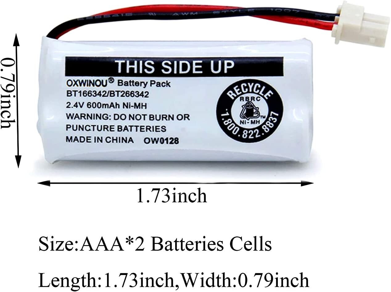 2 Pack 2.4V 600Mah Ni Mh Replacement Cordless Phone Battery for Vtech ...
