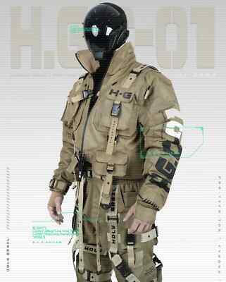 Men's Techwear Beige Gray Jacket Hoodie Full Zip Buckle Holygrail H.G.C ...