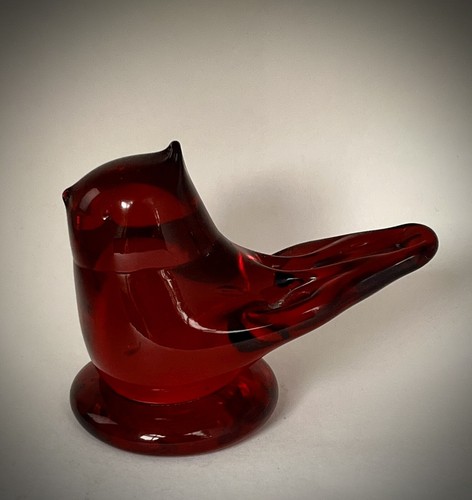 VTG VIKING RUBY RED CARDINAL GLASS Bird PAPERWEIGHT 5" US HANDMADE U12 ...