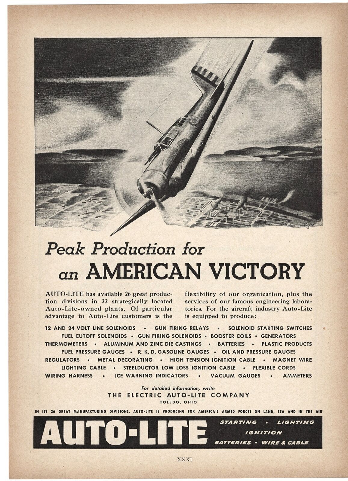 WWII BELL AIRCRAFT BUFFALO NY 1942 PRINT ADS AUTO-LITE AVIATION TOLEDO ...