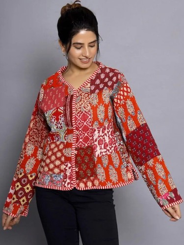 Indian Red Patchwork Quilted Cotton Jacket Handmade Jacket Women's ...