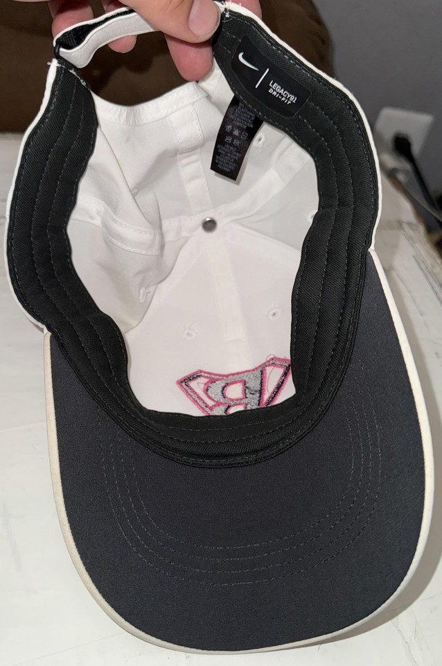 Nike Hat Cap Strap Back White Pink Black Embroidered B Logo Baseball ...