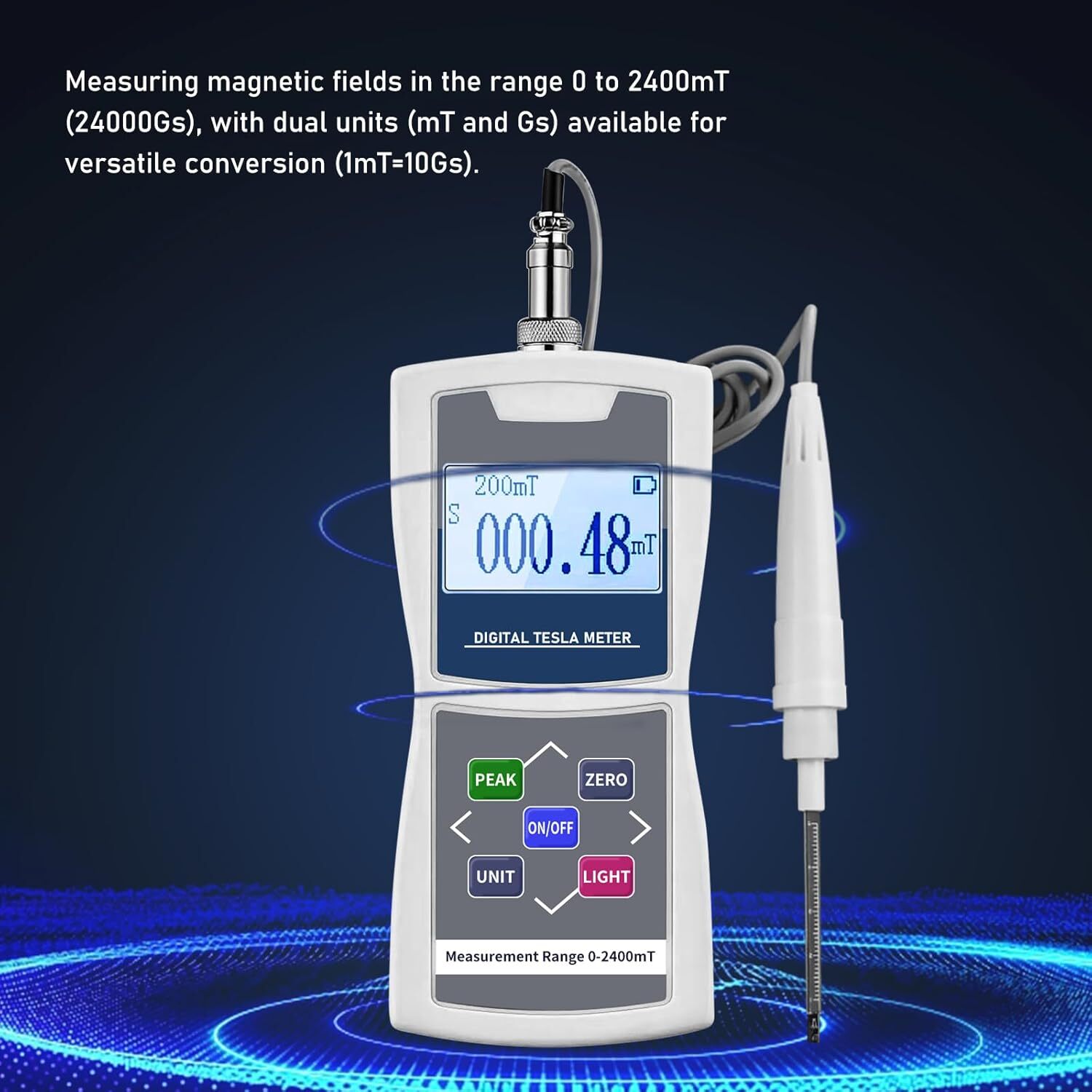 0-2400mT Digital Gauss Meter Surface Magnetic Field Tester +Multiple ...