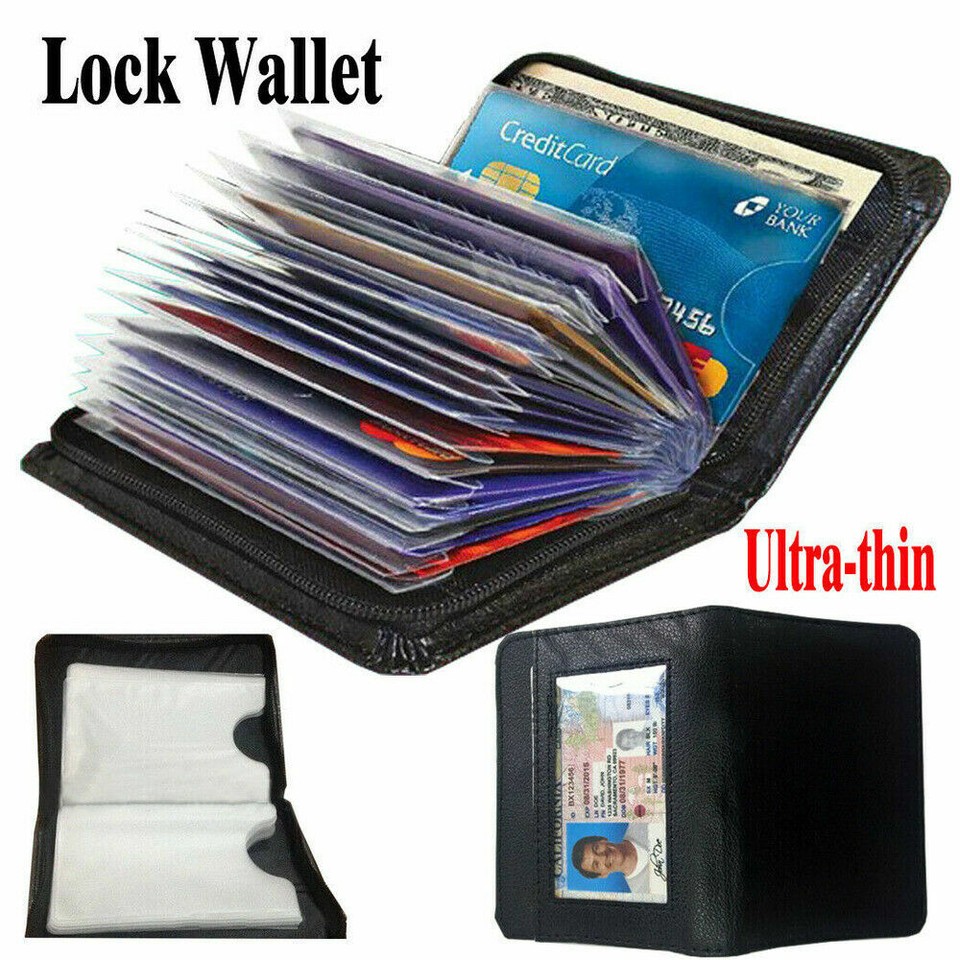 Amazing Slim Lock Wallet Leather RFID Card Wallets ID Holder Purse As ...