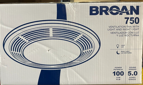 Broan Nutone 750 Round Fan Light Bathroom Vent White Grille Glass Lens ...