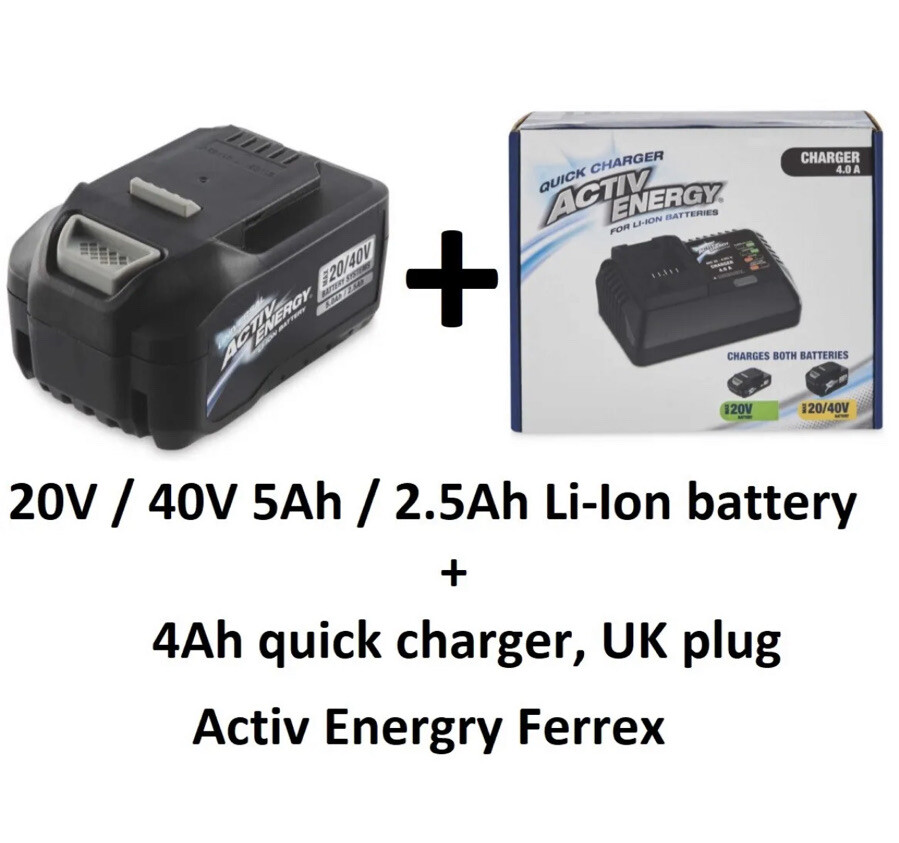 Ferrex 40V Li-ion 5Ah Battery & Ferrex 20-40V Charger For Ferrex 40V ...