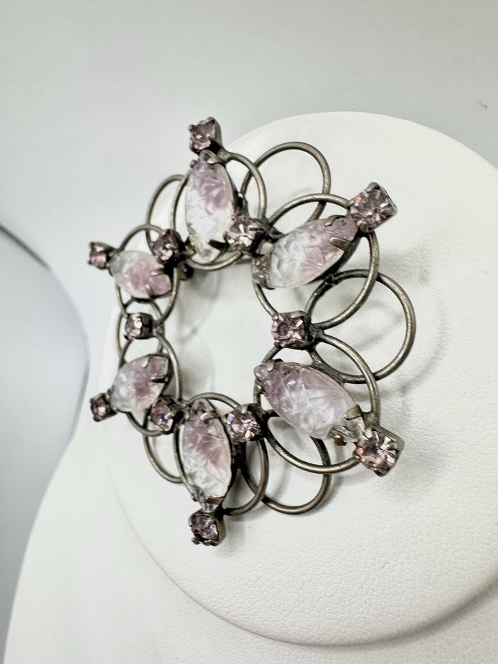 VTG Silver Tone Purple Rhinestone Molded Glass Brooch Pin Star Estate ...