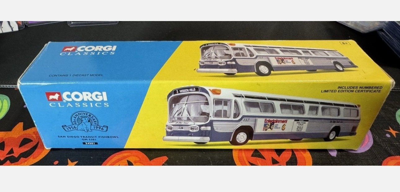 1:50 Scale Corgi 54501 Die-Cast GM 5301 San Diego Transit Fishbowl Bus ...