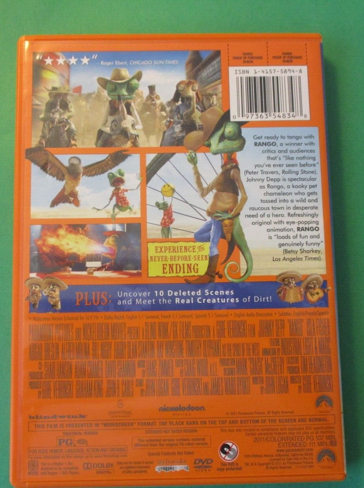 Rango DVD Johnny Depp directed by Gore Verbinski Animated western comedy 97363548348 | eBay