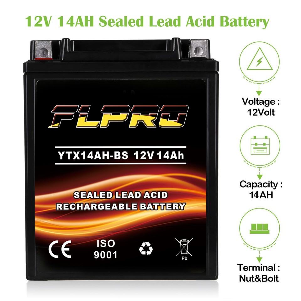 YTX14AH-BS Battery for Snowmobile Polaris IQ Touring/Trail/Trail ...