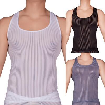 Mens Top See-Through Tank Basic Vest Transparent Shirt Lingerie ...