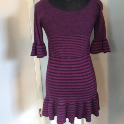 Free People Ruffle Striped Sweater Dress Purple Stripe S Hot Goth | eBay