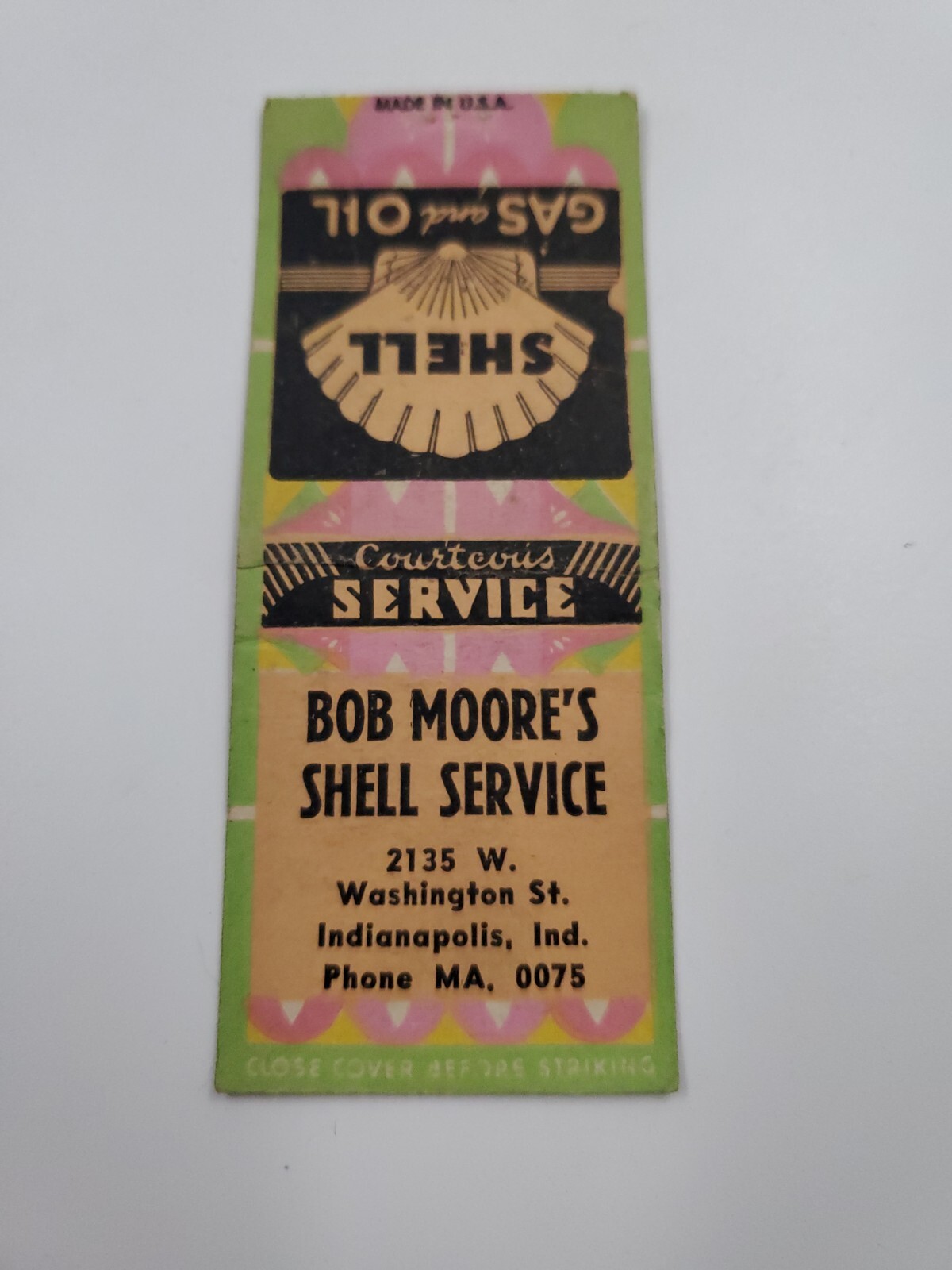 Bob Moore's Shell Station Indianapolis Indiana Matchbook Cover | eBay