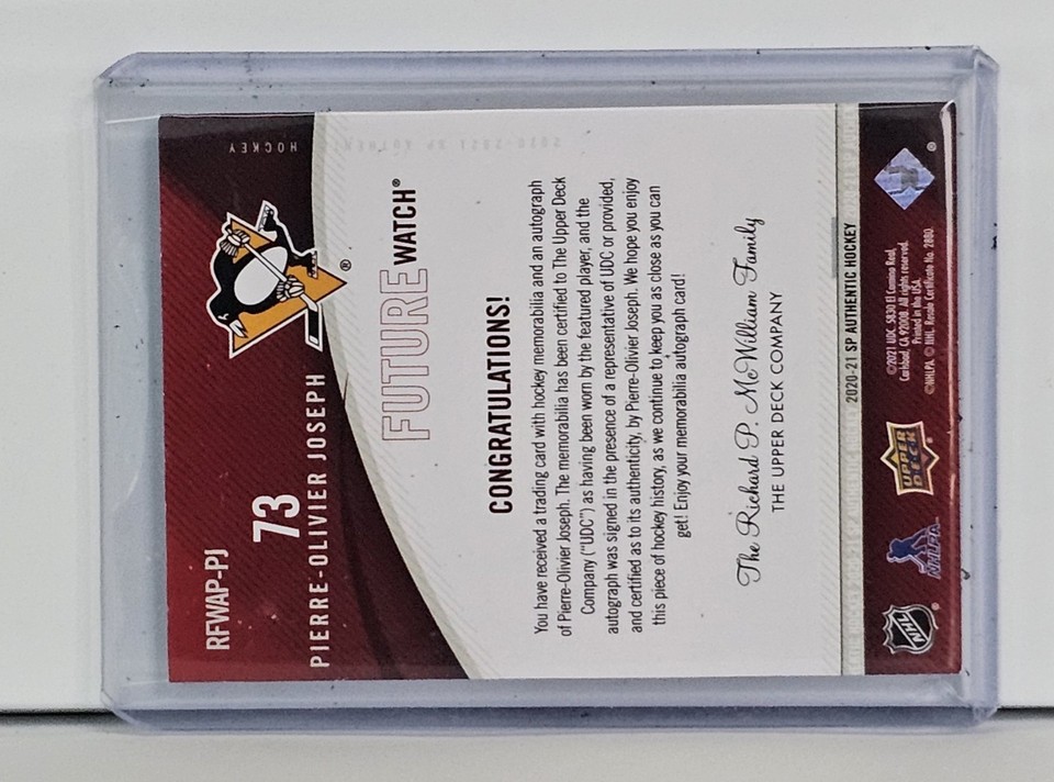 2020-21 SP Authentic Future Watch Auto Patch Pierre-Olivier Joseph ...