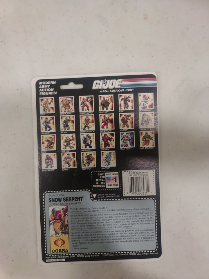 1991 GI Joe Cobra Snow Serpent v2 Uncut Full File Card Back Cobra Snow ...