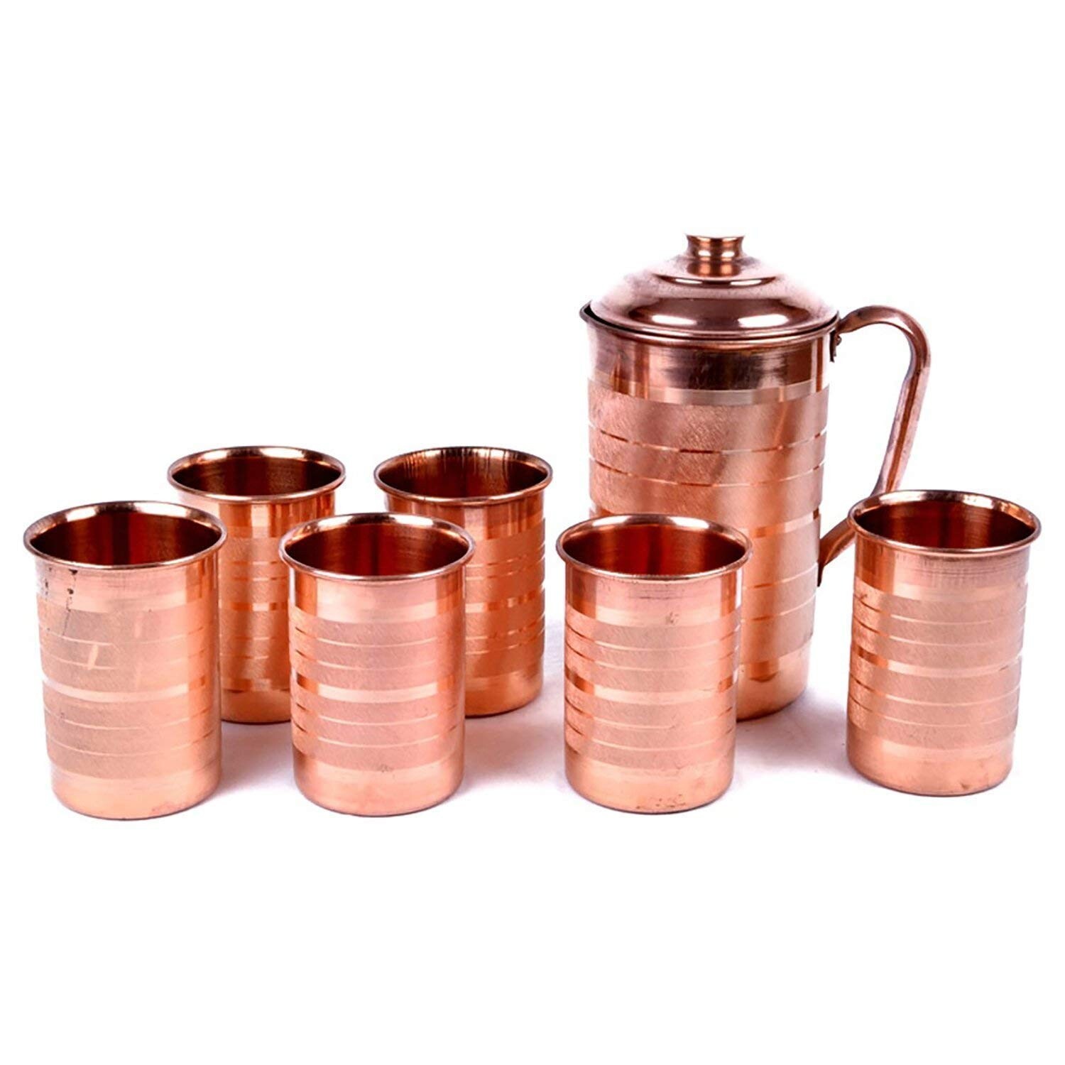 Copper Jug set for Drinking Water - 2000 ml and 6 Glass Sets -400 ml ...