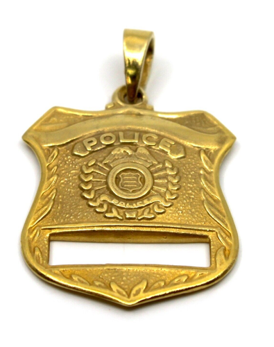 14k Solid Yellow Gold Police Badge Pendant Charm Career Professional ...