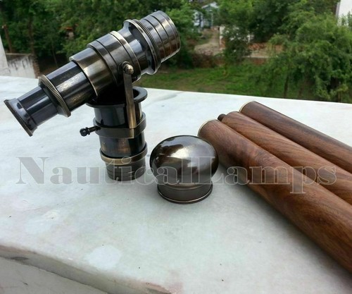 ANTIQUE BRASS TELESCOPE HANDLE WOODEN WALKING STICK CANE HANDLE Gift ...
