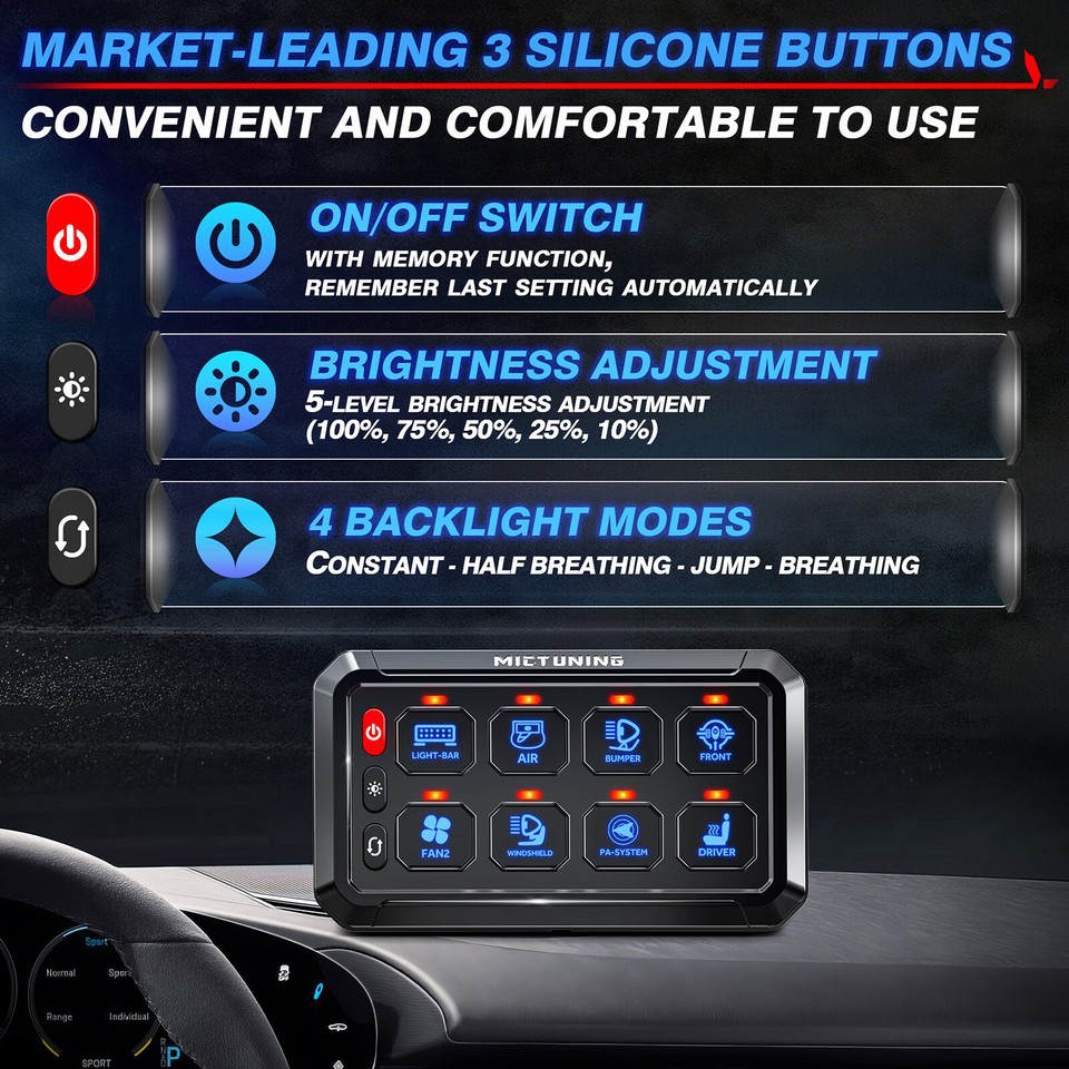 8 Gang Switch Panel 12V/24V On-Off LED Car Switch Circuit Relay Control ...