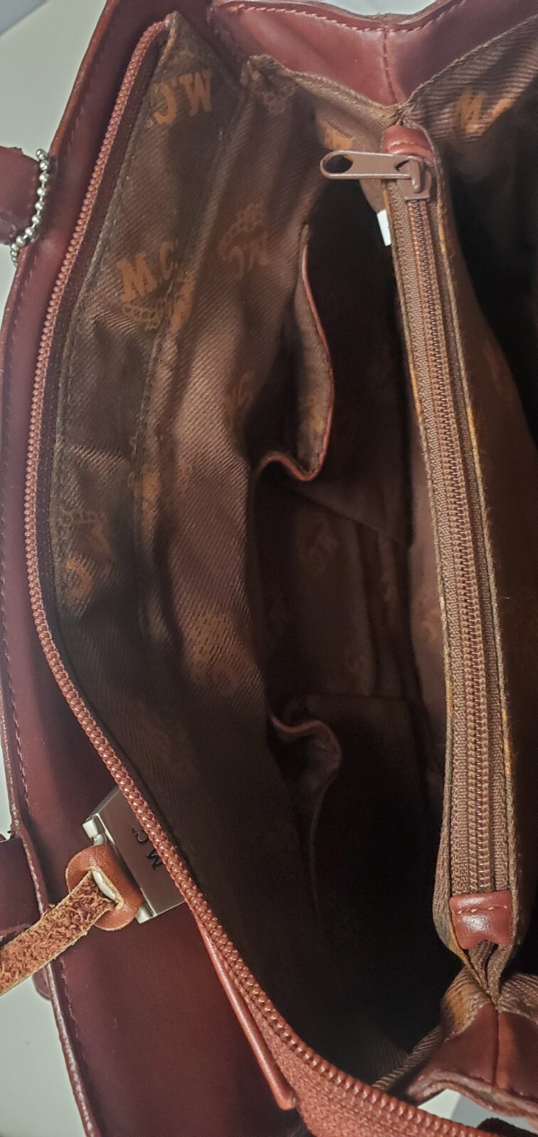 Vintage MC Leather Purse Brown Organizer Shoulder Bag Double Handle Zip ...