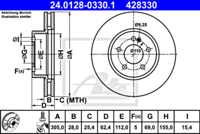 2x ATE Brake Disc For MERCEDES A205 A238 C205 C238 S205 S213 W205 ...