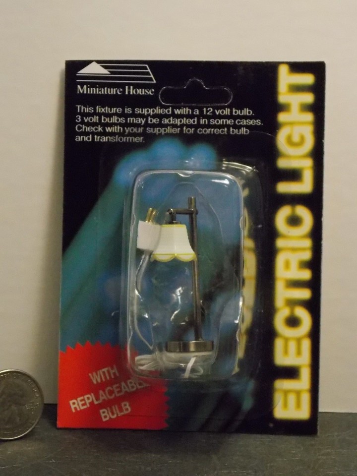 Dollhouse Miniature Electric Light Modern Table Lamp Pewter 1:12 inch ...