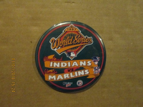 MLB Indians vs Marlins Vintage 1997 World Series Logo Baseball Pinback ...