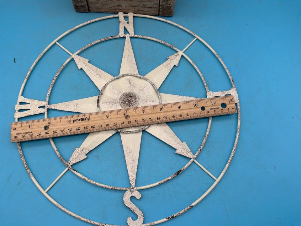 Shabby Chic Nautical Barn Star Metal Compass, Wall Art, 12"D | eBay