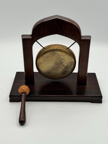 Table Gong Gamer Prop Dinner Bong 10" Vintage Wooden Base 9" Tall with ...