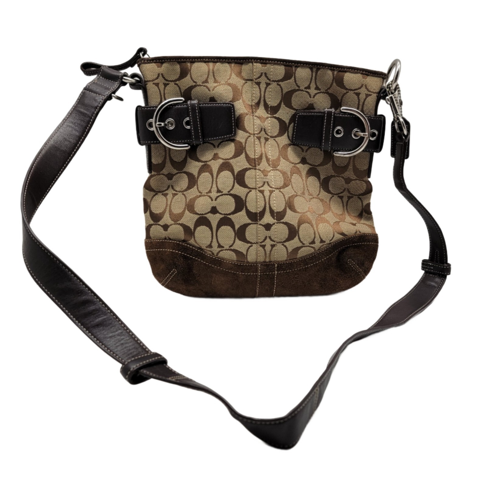 Authentic Coach Signature Fabric And Suede Slim Duffl… - Gem