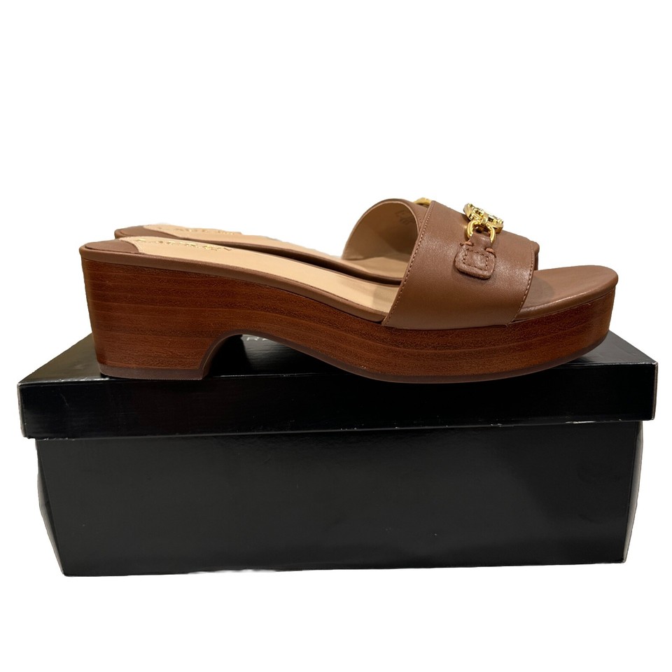 Lauren Ralph Lauren Roxanne Slide Platform Sandals Polo Tan Retro NEW ...