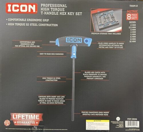 ICON Metric Professional High Torque T-Handle Hex Key Set 8 Piece ...