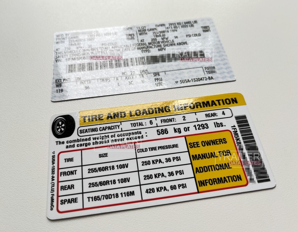 Ford Door Jamb Data Decal Permanent Sticker ID Tag Derated USA Custom ...