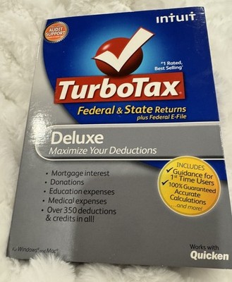 Brand New Turbo Tax Deluxe Federal & State Returns + Fed eFile CD fPC ...
