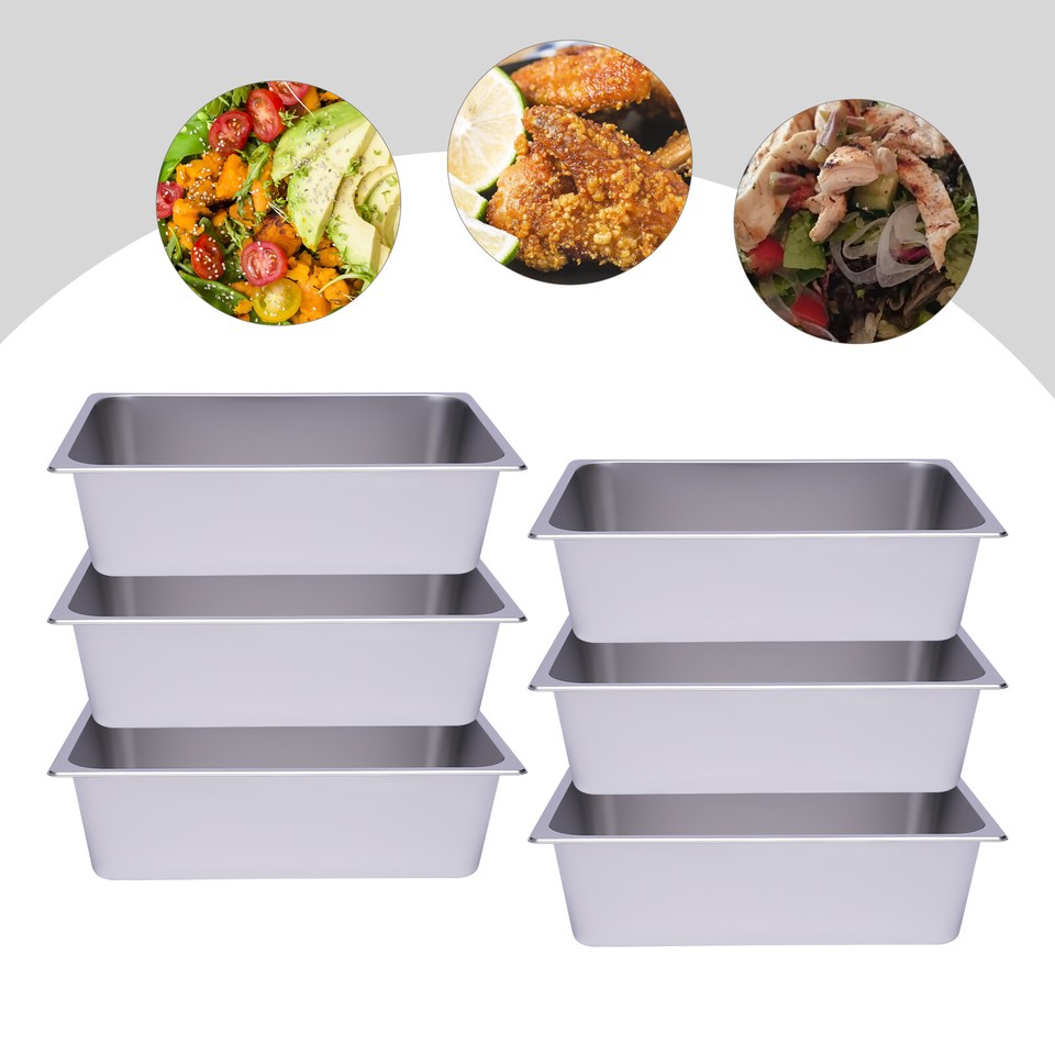 6pcs Full Size 6" Depth Restaurant Steam Table Pans Stainless Steel ...