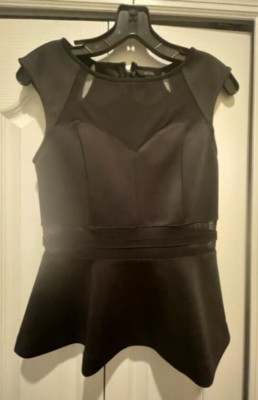 Guess Peplum Top Black Sleeveless Scuba Mesh Sheer Cut-outs-Size Small ...