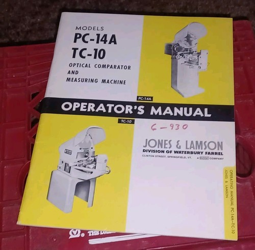 Operator's Manual Jones Lamson PC-14A TC-10 OPTICAL COMPARATOR ...