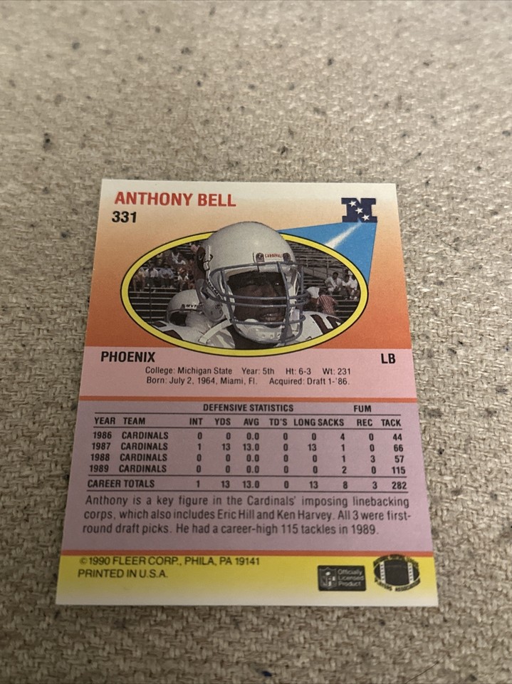 1990 Fleer #331 ANTHONY BELL Phoenix Cardinals ~C8F | eBay