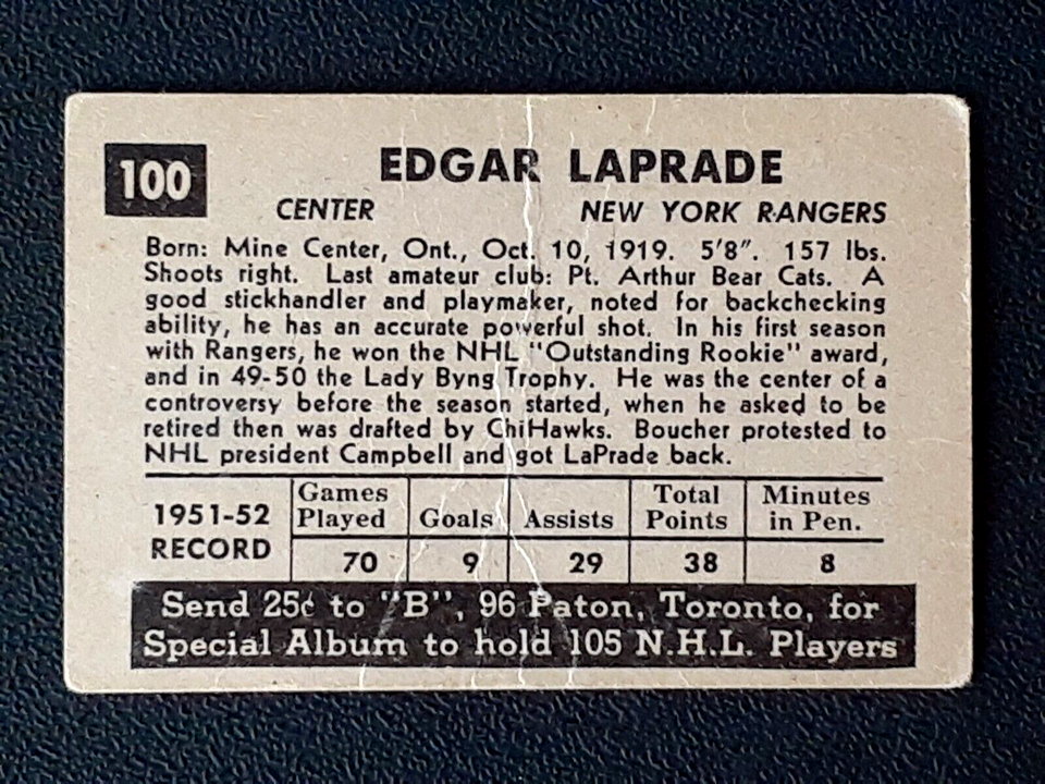 EDGAR LAPRADE 1952-53 PARKHURST 52-53 NO 100 VG+ 41637 | eBay
