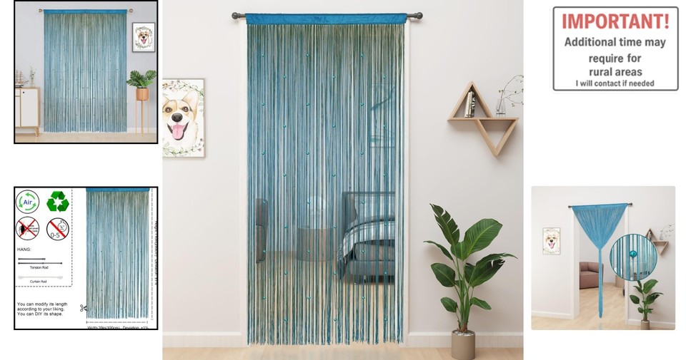 Versatile Blue Beaded Curtain - Perfect for Doorways, Closets, & Room ...