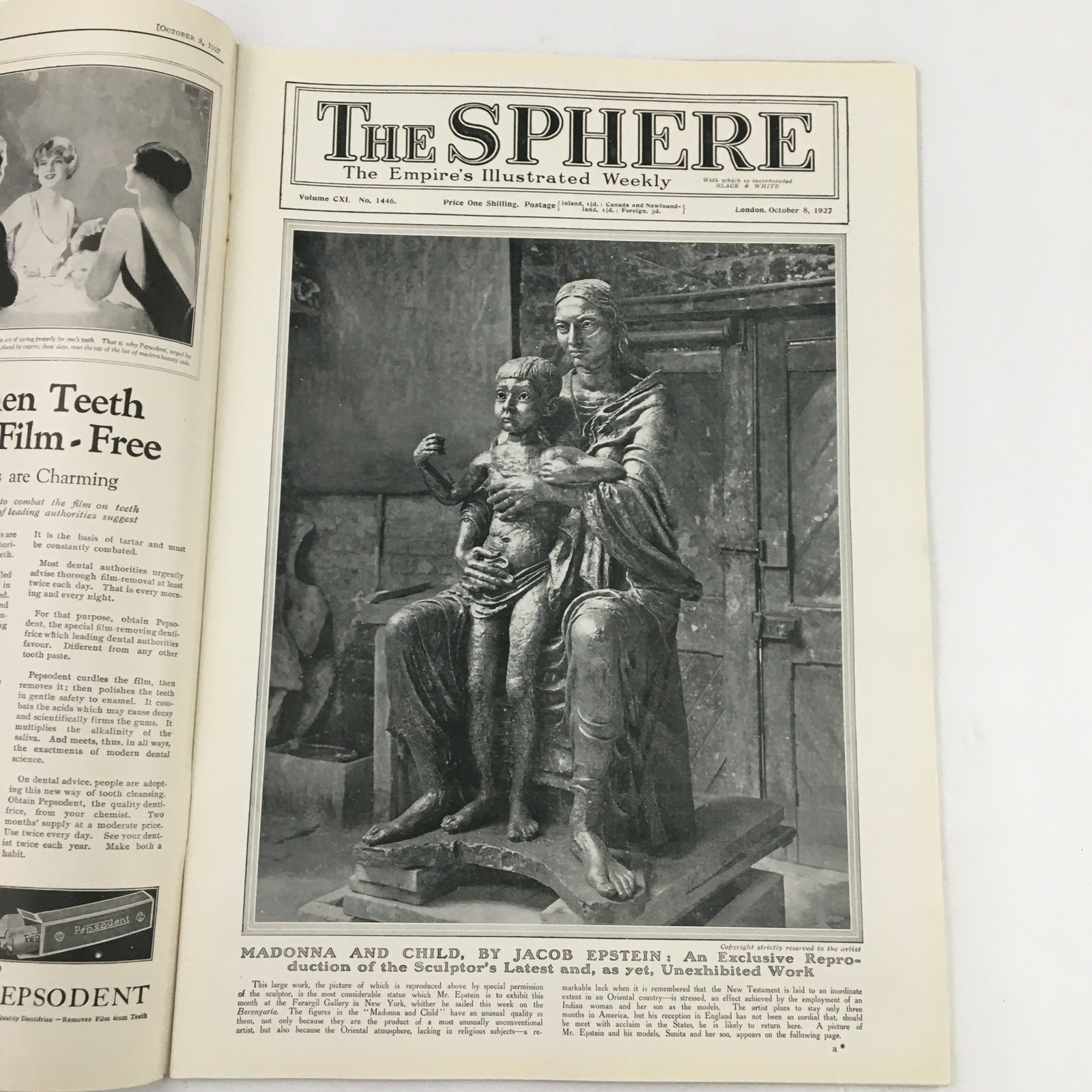 The Sphere Newspaper October 8 1927 Madonna and Child by Jacob Epstein ...