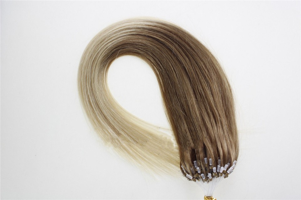Pre-Looped Fish Line Micro Ring Beads Link Hair Extensions Real Remy ...