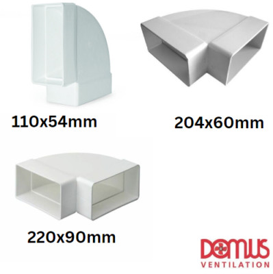 Flat rectangular rigid PVC Duct HORIZONTAL 90º BEND Ducting Domestic ...
